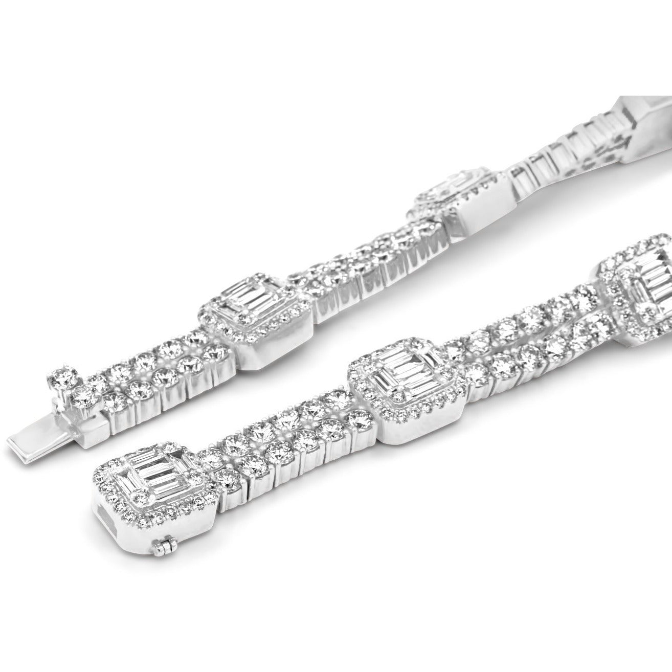 14K White Gold Baguette Round Diamond Tennis Bracelet 13.5 CTW